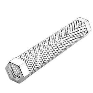 FixtureDisplays® Smoker Tube Stainless Steel BBQ Gas Grill Smoker Tube Mesh Tube Pellets Smoke Box Barbecue Accessory (2 inches Hex 11.8 inches Length) 15742-NF
