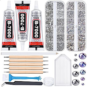 B7000 Clear Glue Bedazzler Kit with Rhinestones, 4013PCS Rhinestone Gems 3 PCS 25 ML B-7000 Adhesive Bead Glue Jewelry Kit for Tumblers Craft Clothes Fabric Nail Art DIY (Paradise Shine Crystal Clear)