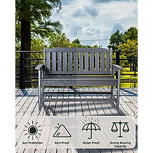 Restcozi Outdoor Bench, 49" HDPE Patio Garden Bench with Armrests Weatherproof Porch Bench for Outdoors Lawn Yard Porch