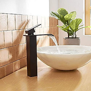Bathfinesse Matte Black Bathroom Faucet Vessel Sink Bowl Faucet Tall with Pop Up Drain Assembly Single Handle Single Hole Vanity Lavatory Deck Mount Supply Lines Hose Lead-Free