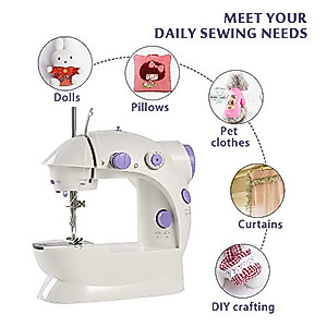 Mini Sewing Machine with DIY Materials for Beginner Kid, Enjoylf Portable Sewing Machine with Extension Table,Lamp,Cutter and Foot Pedal 2-Speed 2-Thread