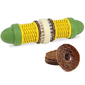 PetSafe Busy Buddy Cravin’ Corncob Dog – Treat Ring Holding Chew Toy – BPA Free Rubber – Butter Scented – Interactive Pet Puzzle for Boredom or Separation Anxiety – Small to Large Dogs