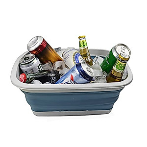 SAMMART 10L (2.6 Gallon) Collapsible Tub-Foldable Dish Tub-Portable Washing Basin-Space Saving Plastic Washtub (Grey/Steel Blue, 1)