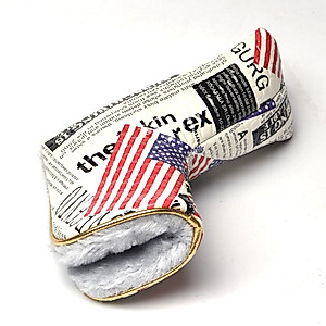 GOOACTION USA Golf Club Blade Putter Cover Magnetic Closure Creative American Flag and Newspaper Pattern Design Synthetic Leather Putters Headcover