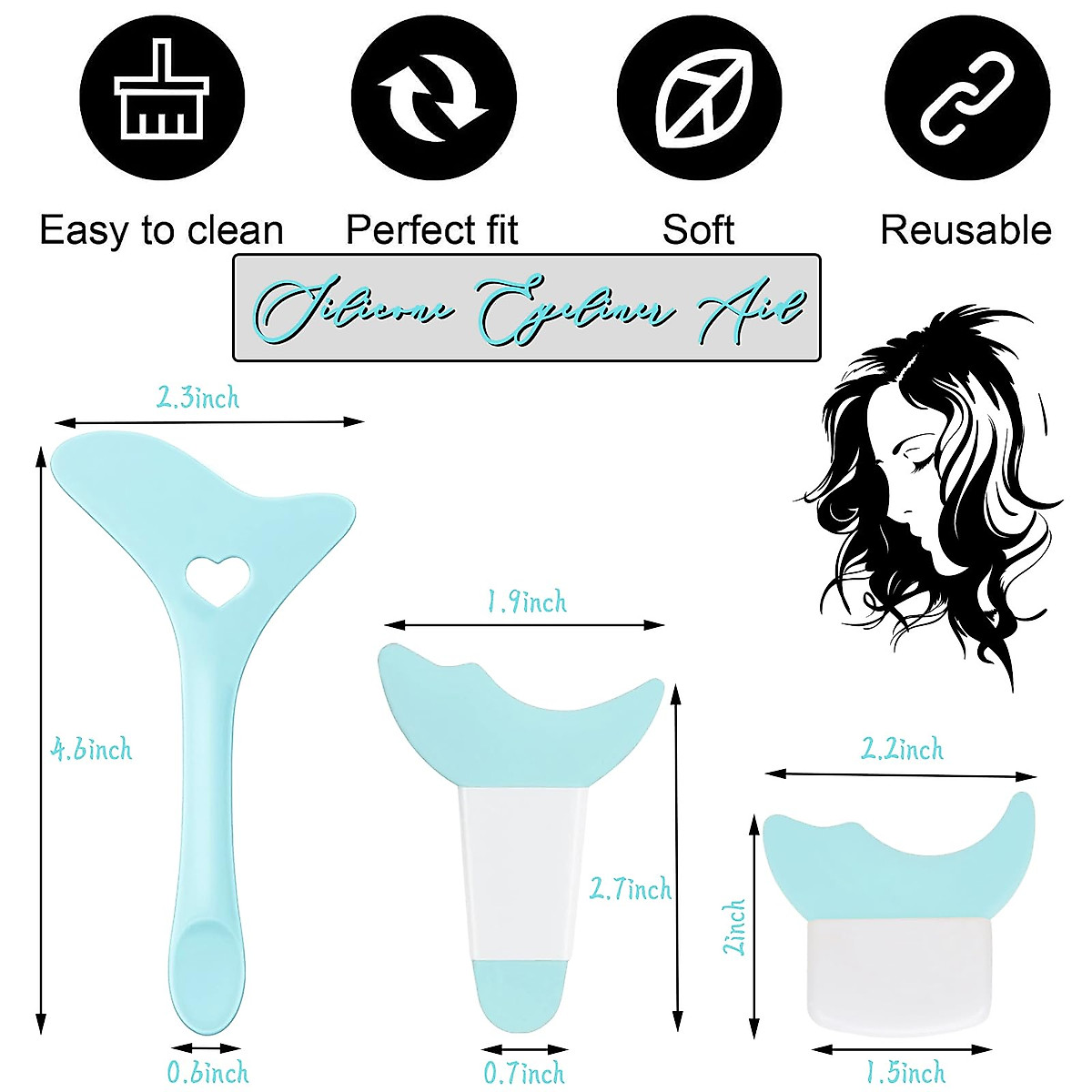 3Pcs Eyeliner Stencils Reusable Silicone Eyeliner Aid Tool Eyeliner Eyelash Eyeshadow Lipstick Mascara Eyeliner Guide Wing Eyeliner Tool for Women Beginners（Blue）