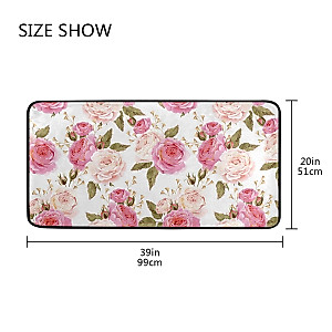 AGONA Anti Fatigue Kitchen Mat Spring Pink Rose Floral Flower Kitchen Floor Mat Soft Standing Mats Non Slip Kitchen Rugs Bath Rug Runner Carpet for Home Decor Indoor Outdoor