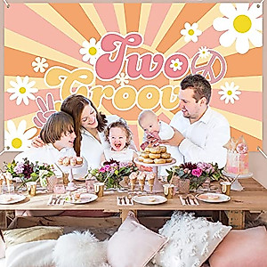 PANTIDE Two Groovy Retro Hippie Boho Girl Party Backdrop Banner Daisy Flower Groovy XtraLarge Photography Background Wall Decor Hippie Birthday Party Decoration Supplies for Baby Girls 2nd Birthday