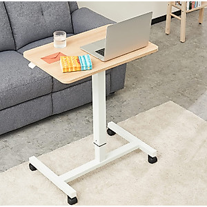 CLATINA Height Adjustable Mobile Laptop Desk Cart - Versatile Rolling Workstation Table for Office, Home, and Study Room - Ergonomic Standing Desk with Lockable Wheels 28" x 19" Beige…