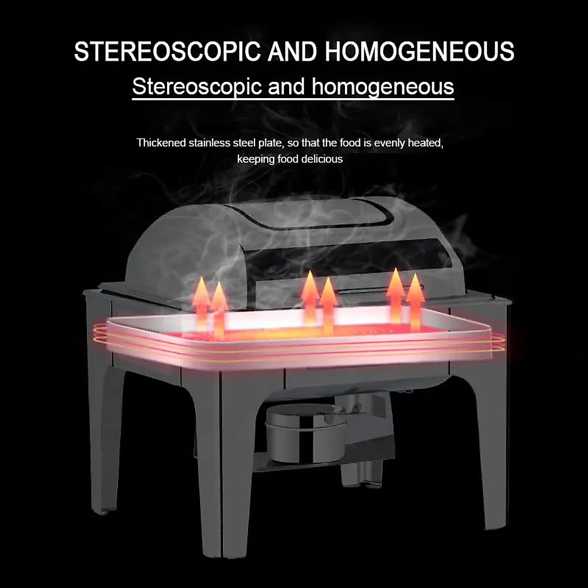 HONHPD Chafing Dish Buffet Set, 6.8 Qt Stainless Steel Complete Chafer Set Catering Warmer Set with Water Pan, Fuel Holder for Parties, Dinners, Catering, Buffet and Weddings, Silvery