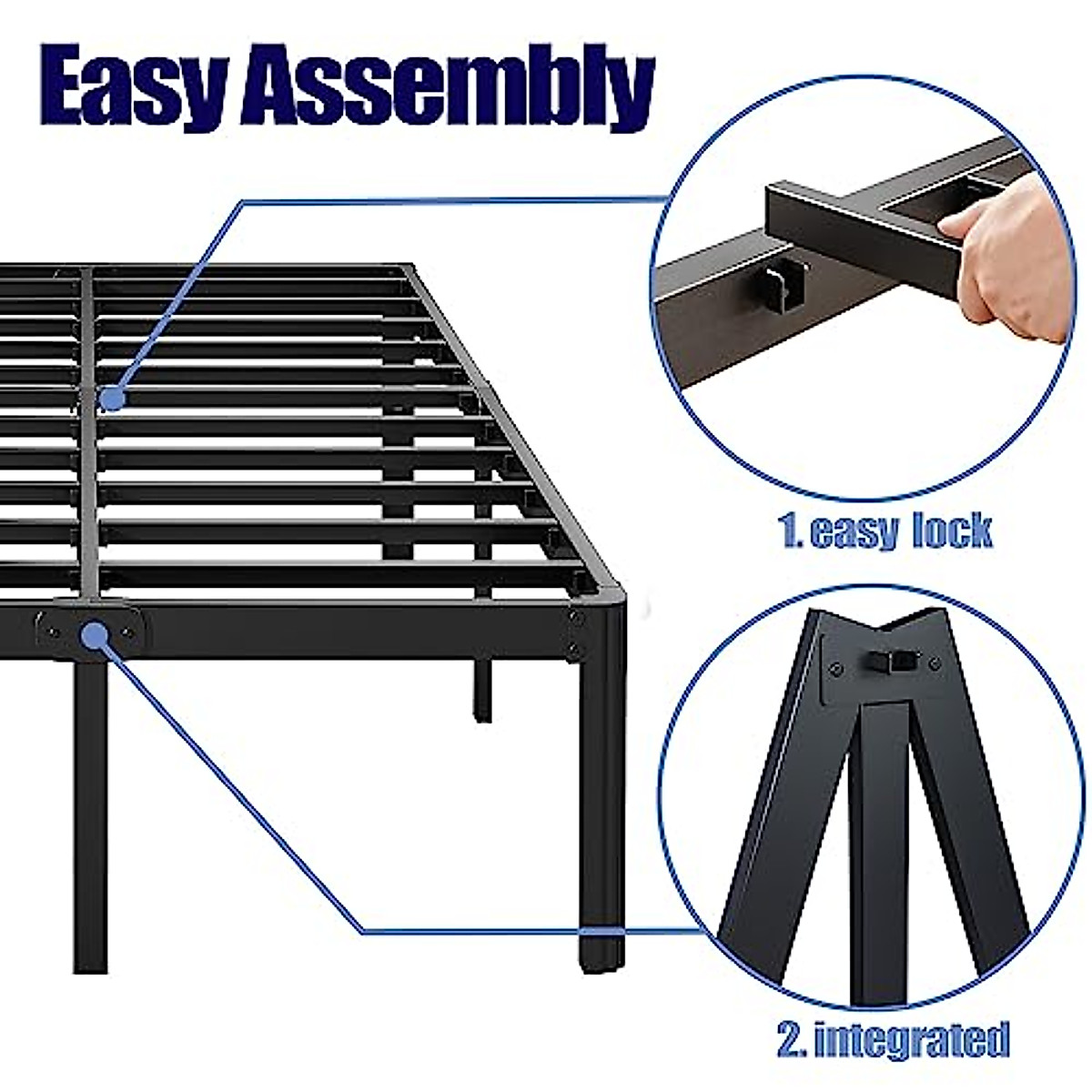 Hunlostten 16" High Queen Bed Frame No Box Spring Needed, Heavy Duty Metal Platform Bed Frame Queen Size with Round Corners, Easy Assembly, Noise Free, Black