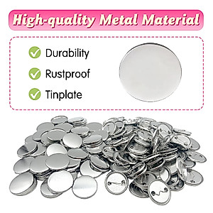 VCEPJH 200 Sets 58mm Button Maker Supplies 2.25 Inch DIY Blank Button Badge Parts Round Button Making Kit includes Metal Pin Back Cover Metal Shells Blank Paper & Clear Film