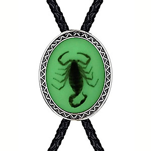 HUABOLA CALYN Handmade Bolo tie- Unique Luminous Stone Native American White 3D Scorpion Animal Bolo tie for Men