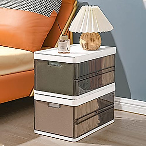 AARAINBOW Stackable Plastic Storage Bins with lids 2 Pc, Foldable Closet Clothes Organizer with Handle Wardrobe Jeans Storage Box, Clear Drawer Organizers for Cloth Toy, 18L (7+9 Grids, Clear Tawny)