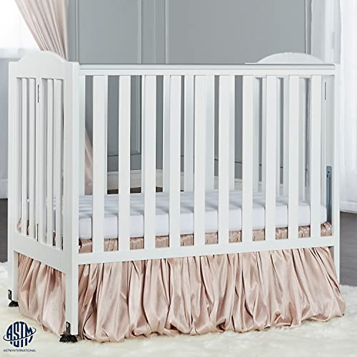 Dream On Me 2-In-1 Portable Folding Stationary Side Crib In White, Greenguard Gold Certified, Two Adjustable Mattress Height Positions,Made Of Solid Pinewood, Flat Folding Crib