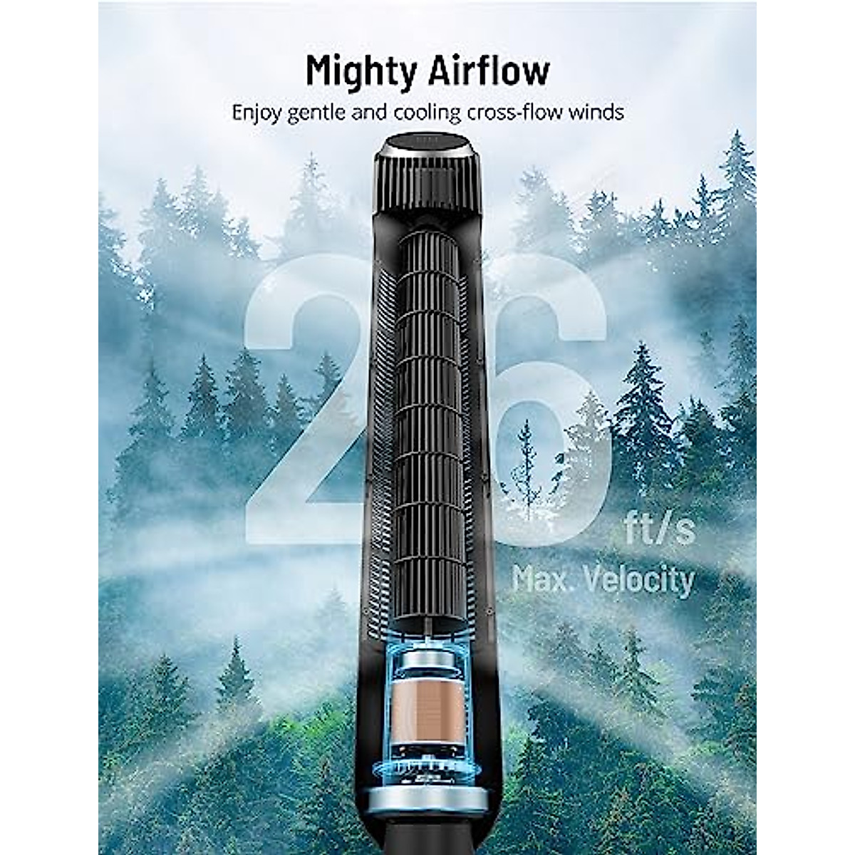 PARIS RHÔNE Tower Fan, 42” Bladeless Fan, 120° Oscillating Fan, 24 dB Quiet DC Motor, 12 Speeds, 4 Modes, Dustproof Mesh Filter, 12H Timer, Standing Fan with Remote for Bedroom, Home, Office
