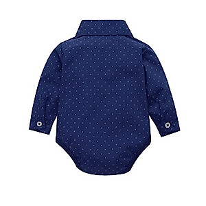 HeMarIsle Baby Toddler Boys Tuxedo Onesie Dress Shirt Bodysuit Formal Long Sleeve Rompers for Wedding Party (2150Blue, 6-9 M)