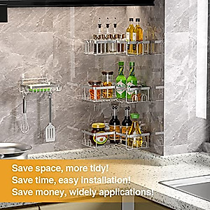 SIXDOVE 3-PACK Corner Shower Caddy- Corner Shower Shelf with 1 Soap Holder, Adhesive Shower Organizer with 18 Hooks, No Drilling Rustproof Stainless Steel Shower Rack Shelves for Bathroom & Kitchen