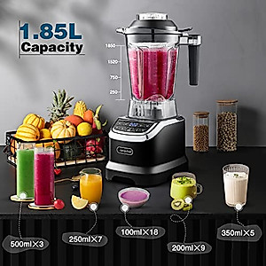 AMZCHEF Professional Blenders for Kitchen, 1800 W Smoothie Blender with 2 Blend Way, 4 Functions and 3 Speeds, 63 oz Blender for Smoothies, Frozen Drinks, Ice Cream, Soup, 20 oz Blender Bottle, Black