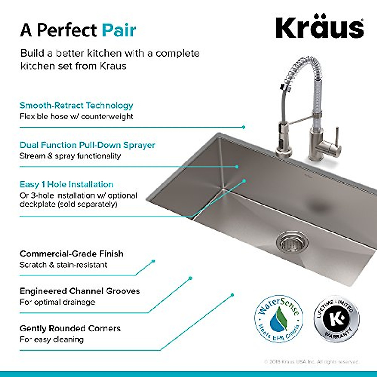 KRAUS 30-inch 16 Gauge Standart PRO Kitchen Sink Combo Set with Bolden 18-inch Kitchen Faucet and Soap Dispenser, Stainless Steel Chrome KHU100-30-1610-53SSCH