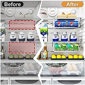 Soda Can Storage for Refrigerator, Hanging Soda Can Organizer Stainless Steel Soda Can Holder for Refrigerator Soda Can Dispenser for Fridge Can Drinks Rack Container with Adjustable Rail Design