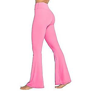 Sunzel Flare Leggings, Crossover Yoga Pants with Tummy Control, High Waisted and Wide Leg, No Front Seam Bubblegum Pink Medium 34" Inseam