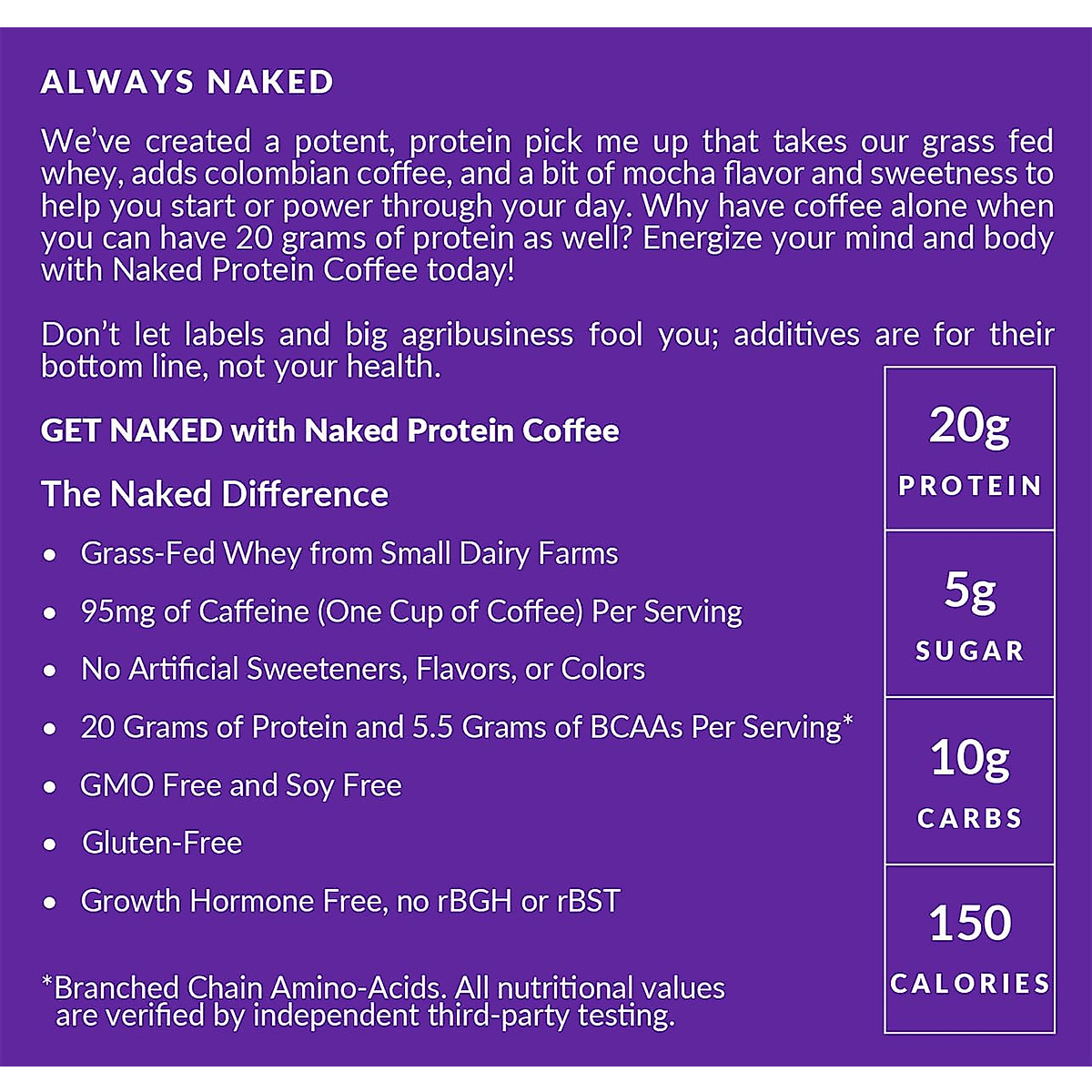 NAKED Mocha Latte Protein Coffee - Premium Instant Coffee - Protein Shake, Iced Coffee, Protein Drinks, Delicious Keto Friendly and Gluten Free, 17 Servings