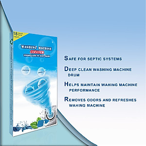 DOKIKO Washing Machine Cleaner tablets 18 Pack- Deep Clean Tablets for HE Front Loader & Top Load Washer, Eco-Friendly Septic Safe Deodorizer to Clean Inside Drum & Tub Seal.