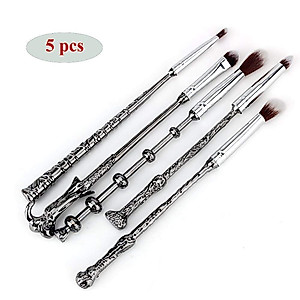 Wizard Wand Potter Makeup Brushes, 5sets Potter Makeup brushes Magic for Foundation Eye Shadow Eyeliner Blending Pencil Lip Brush Beauty Tools with Potter Snitch Gold Necklace