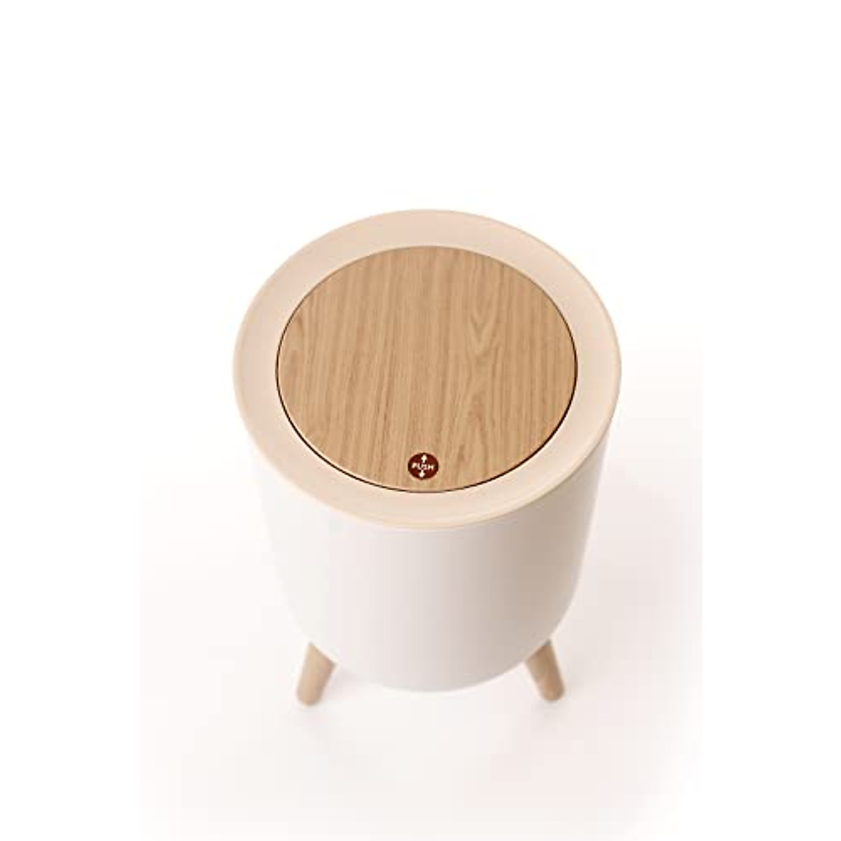 Trash Can | 7 Liter (1.8 Gallon) / 2 Liter (0.5 Gallon) | Push-to-Open Lid | Premium Plastic Wood Grain Nordic Minimalist Modern Waste Basket for Kitchen, Bathroom, Bedroom, Living Room, Office (1.8 Gallon (7L))