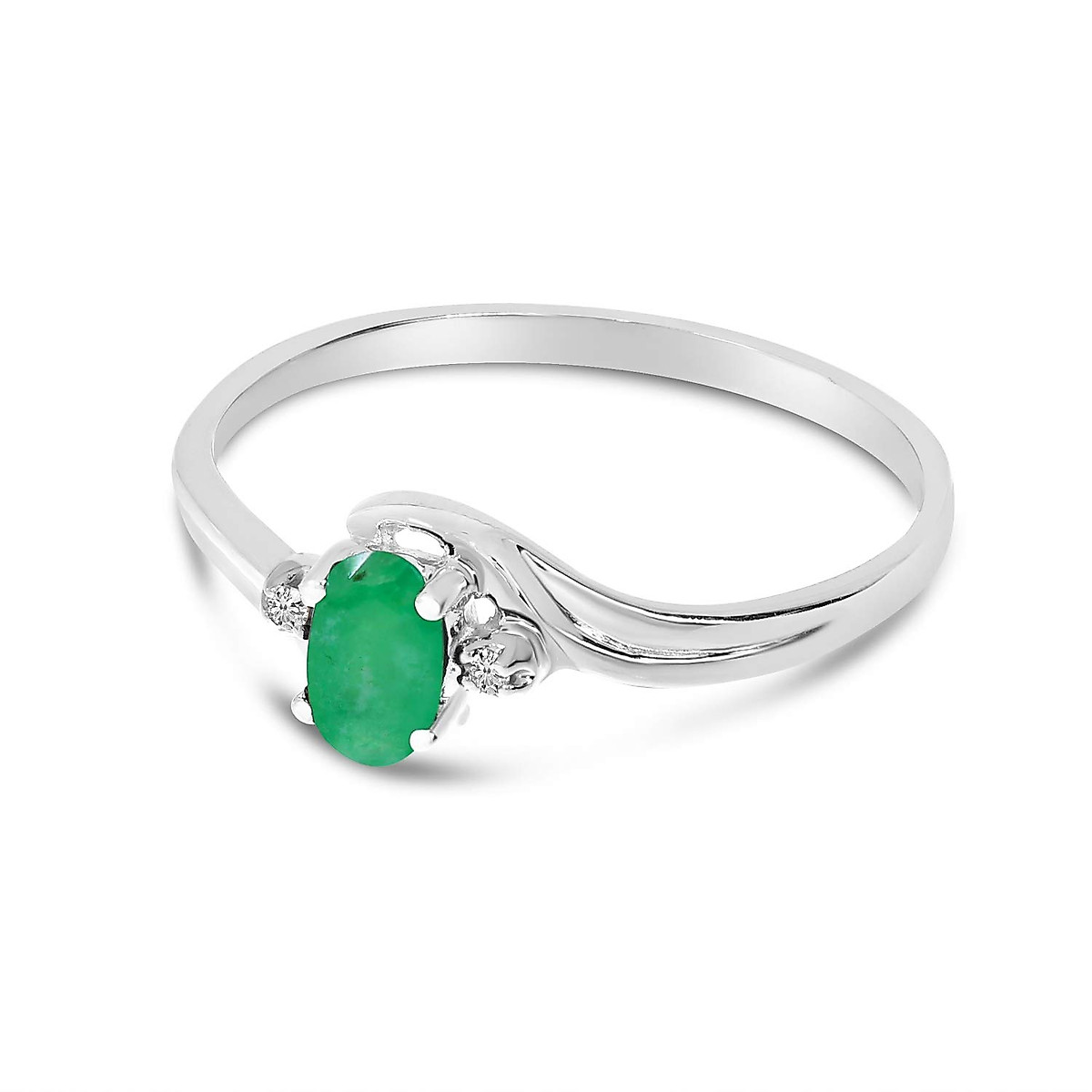 Direct-Jewelry 10k White Gold Oval Emerald And Diamond Ring (Size 4.5)