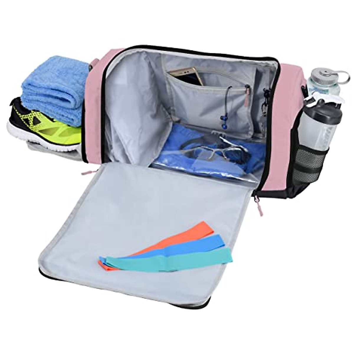 Ultimate Gym Bag 2.0: The Durable Crowdsource Designed Duffel Bag with 10 Optimal Compartments Including Water Resistant Pouch (Pink, Medium (20"))