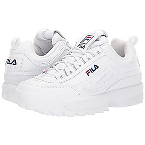 Fila Women's Disruptor II Premium Comfortable Sneakers, White/Navy/Red, 8.5