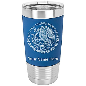 LaserGram 20oz Vacuum Insulated Tumbler Mug, Flag of Mexico, Personalized Engraving Included (Silicone Grip, Dark Blue)