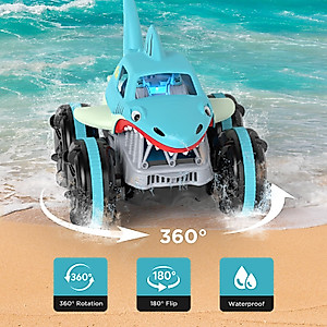 MaxTronic Remote Control Car Amphibious, 2.4 GHz 4WD 1:14 Scale All-Terrain Waterproof Remote Control Monster Truck, RC Boat Shark Car Toys for 3-12 Years Old Boys Girls