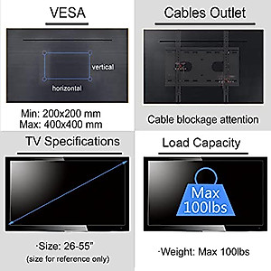 Suptek Ceiling TV Mount Fits Most 26-55 inch LCD LED Plasma Panel Display with Max VESA 400x400mm Loaded up to 45kg/100lbs Height Adjustable MC4602