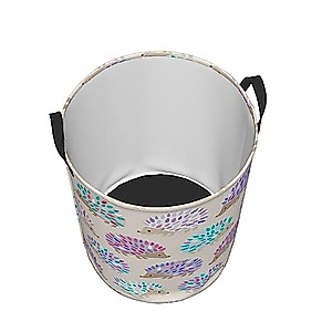 Hedgehog Polkadot Laundry Basket Protable Circular Laundry Hamper Storage Bin Organizer With Handles For Bathroom,Bedroom Clothes