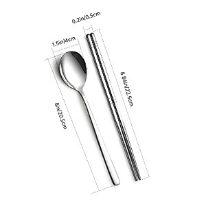Tiokin Spoon and Chopsticks Set, 4 Pair Stainless Steel Metal Chopsticks Spoon Set,4 Set Korean Chopsticks and Spoons, Reusable Flat Long handle Chopstick Spoon Set for Home, Kitchen or Restaurant