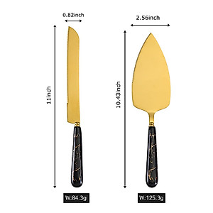 AXIAOLU Wedding Cake Knife and Server Set, Gold Cake Knife Set for Wedding, Stainless Steel Ceramic Handle Cake Pie Serving Set Gift for Anniversary Birthday Parties(Black)