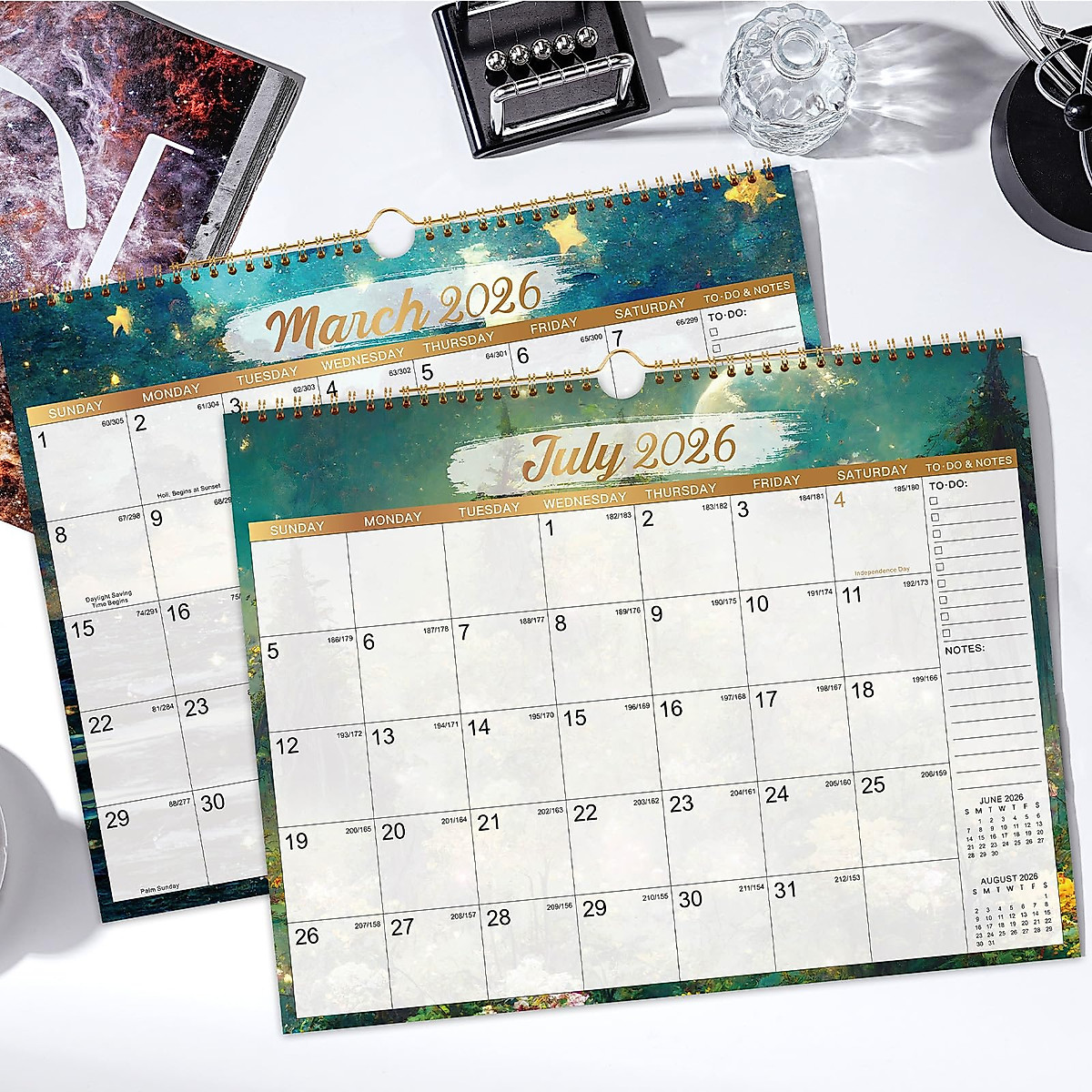 2023-2024 wall Calendar - Calendar 2023-2024 with Julian Date, July 2023 - December 2024, Twin-Wire-Bound, 14.8”x 11.57”, Thick Paper Perfect for Organizing & Planning, 6 Different Background Patterns