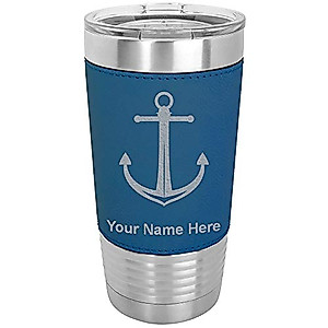 LaserGram 20oz Vacuum Insulated Tumbler Mug, Boat Anchor, Personalized Engraving Included (Faux Leather, Blue)