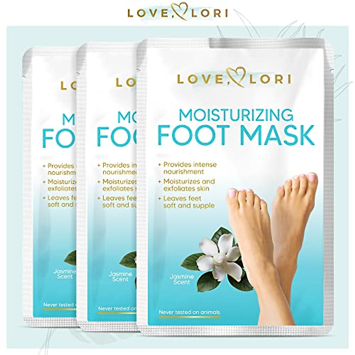 LOVE, LORI Foot Mask Moisturizing 3 Pairs Ultra Hydrating Foot Mask for Dry Cracked Feet, (NON-PEEL) with Hyaluronic Acid, Shea Butter & Coconut Oil – Great Self Care Gifts for Women & Men
