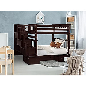 Bedz King Tall Stairway Bunk Beds Twin over Twin with 4 Drawers in the Steps and 2 Under Bed Drawers, Dark Cherry