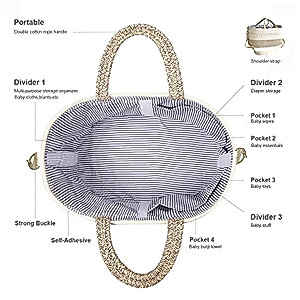 YeaYee Baby Diaper Caddy Organizer, Shoulder Strap Buckle, 4 Inner Pockets Portable Nursery Storage Basket with Detachable Compartments,100% Cotton Woven Bin (Small, Yellow)