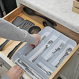 AuldHome Farmhouse Enamelware Silverware Organizer (White), Divided Cutlery Utensil Drawer Organizer