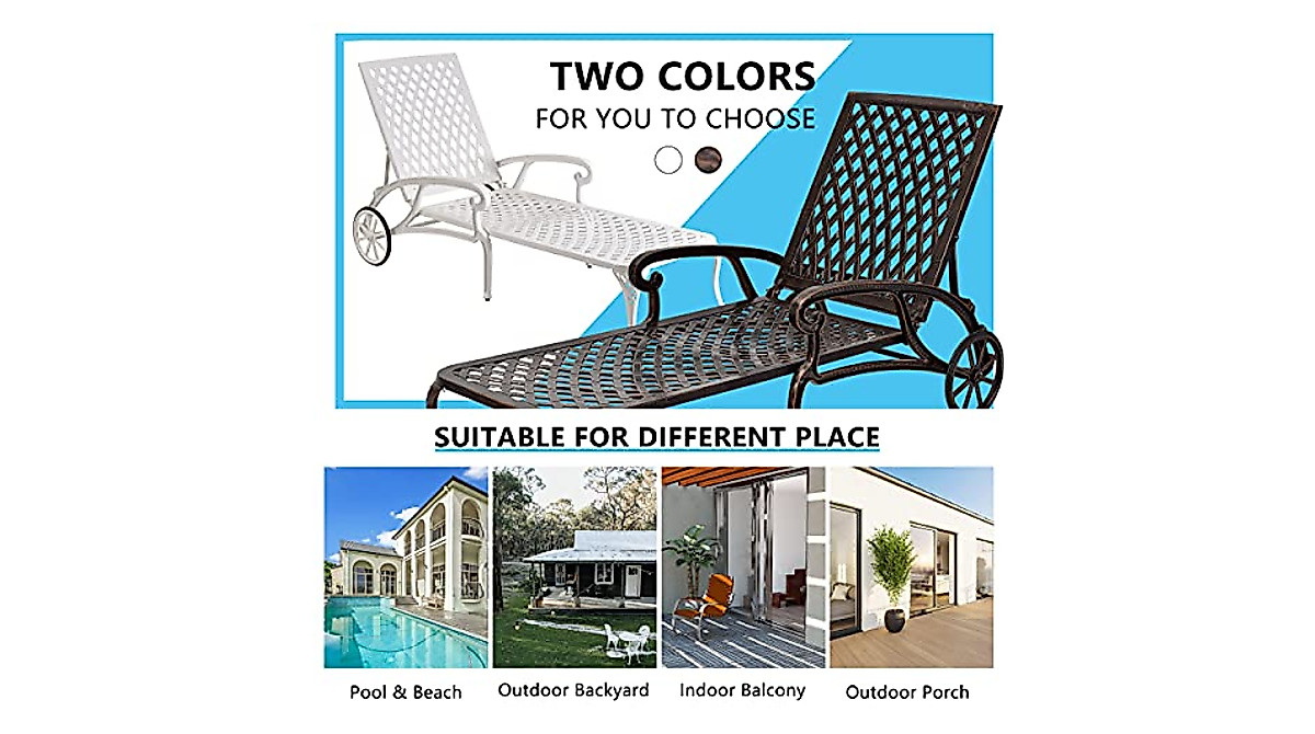 ROIYEIER Lounge Chairs for Outside, Chaise Lounge Outdoor Set of 2 Cast ...