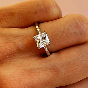 Simple Princess Cut Solitaire Engagement Ring Square 1.25 Ct Cubic Zirconia Bridal Ring 925 Sterling Silver (Silver, 6)
