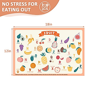 60 Pack Disposable Placemats for Baby & Toddle, 12" x 18" Restaurant Table Mats, Sticky Kids Placemat for Picnic Table, Party, Travel, Fruit Alphabet Theme