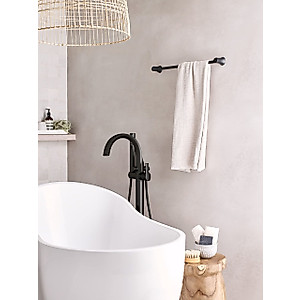 Moen Doux Matte Black One-Handle Freestanding Floor Mount Bathtub Filler with Handshower, Free Standing Tub Faucet, S3105BL
