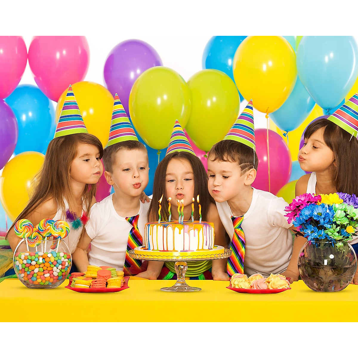 Hosuly Mexican Fiesta Tablecloth 54 x 108'' Party Plastic Tablecloth Striped Table Cover for Mexican Fiesta Party Decorations(Simple Style, 6 Pcs)