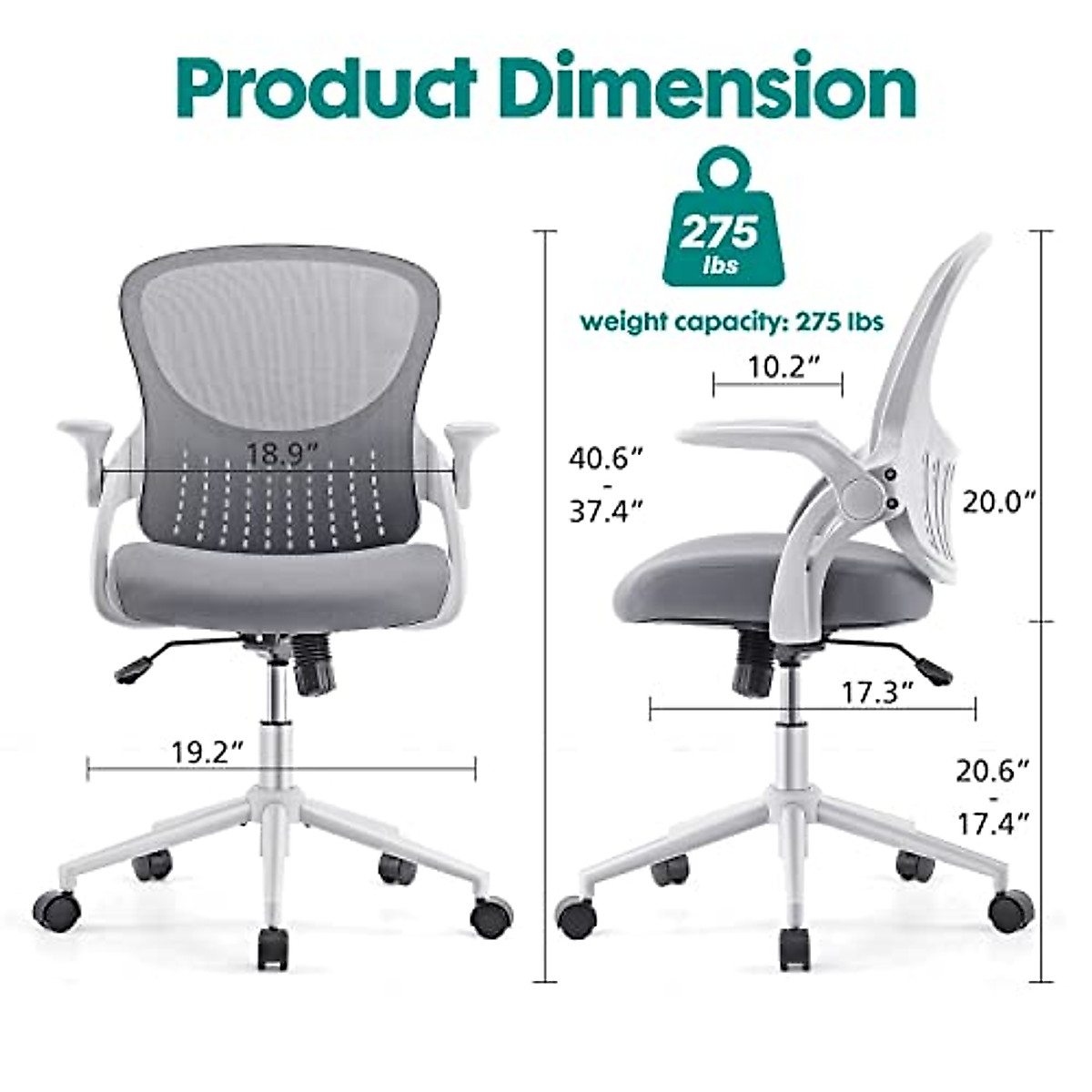 Office Chair - Ergonomic Flip-up Arm Home Office Computer Swivel Desk Chair with Wide Seat, Thickened Seat Cushion, Widened Backrest, Storage Back Basket, Lumbar Support